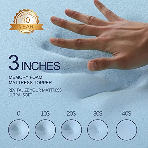 VALUXE 3 Inch Gel Memory Foam Mattress Topper Queen Size High Density Cooling Pad Pressure Relief Bed Topper (with Removable & Washable Bamboo Cover)