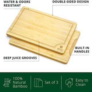 Wooden Cutting Boards for Kitchen Meal Prep & Serving - Bamboo Wood Cutting Board Set with Deep Juice Groove Side Handles - Charcuterie & Chopping Butcher Block for Meat - Kitchen Gadgets Gift (3 Pcs)