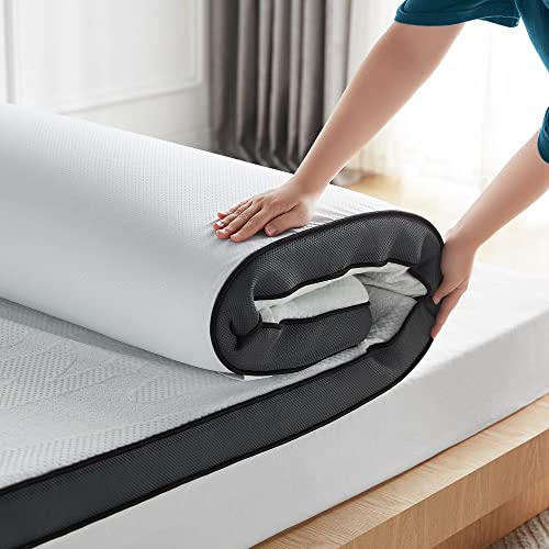 LINSY LIVING Twin Mattress Topper, 2-Inch Gel Memory Foam Mattress Topper for Twin Size Bed, Supportive High Density Foam for Pain Relief, Breathable and Washable Cover with Straps, CertiPUR-US