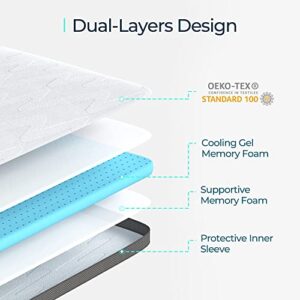 LINSY LIVING Twin Mattress Topper, 2-Inch Gel Memory Foam Mattress Topper for Twin Size Bed, Supportive High Density Foam for Pain Relief, Breathable and Washable Cover with Straps, CertiPUR-US