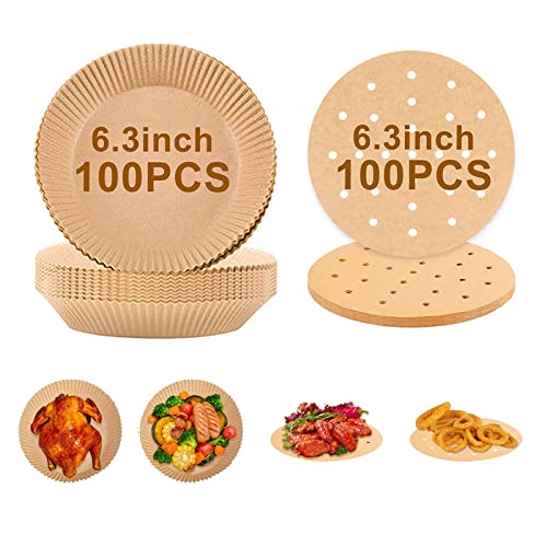 air fryer liners,air fryer liners disposable,200 pieces round air fryer baking paper oil-proof,waterproof, non-stick basket liner for baking microwave oven,air fryer use (7.8 * 6.3 * 1.8in)