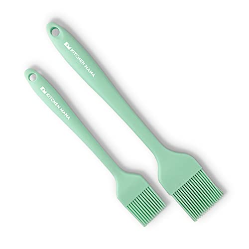 Kitchen Mama Silicone Basting Pastry Brush: Set of 2 Heat Resistant Basting Brushes for Baking, Grilling, Cooking and Spreading Oil, Butter, BBQ Sauce, or Marinade. Dishwasher Safe(Teal)