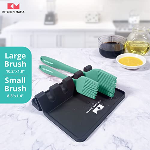 Kitchen Mama Silicone Basting Pastry Brush: Set of 2 Heat Resistant Basting Brushes for Baking, Grilling, Cooking and Spreading Oil, Butter, BBQ Sauce, or Marinade. Dishwasher Safe(Teal)