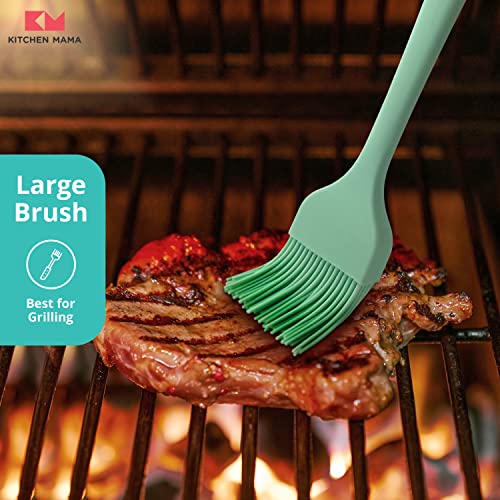 Kitchen Mama Silicone Basting Pastry Brush: Set of 2 Heat Resistant Basting Brushes for Baking, Grilling, Cooking and Spreading Oil, Butter, BBQ Sauce, or Marinade. Dishwasher Safe(Teal)