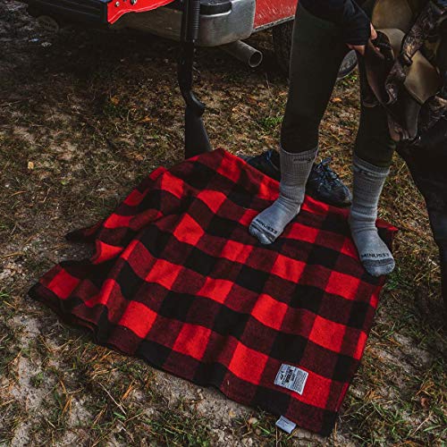 Minus33 Merino Wool - White Mountain Woolen Lodge Twin Blanket - Warm Throw Blanket - Picnic Blanket - 80% Recycled Wool - 65W x 90L - Gray and Blue Plaid