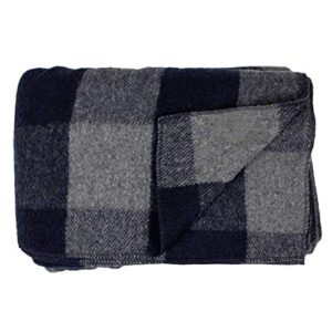 Minus33 Merino Wool - White Mountain Woolen Lodge Twin Blanket - Warm Throw Blanket - Picnic Blanket - 80% Recycled Wool - 65W x 90L - Gray and Blue Plaid