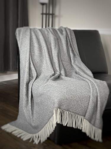 Eikei Wool Throw Blanket Geo Diamond Pattern Oversized Couch Throw Blanket Fringe Trim Soft Merino Woolen Afghan Minimalist Style Lightweight Machine Washable (Charcoal, 55Wx78L)