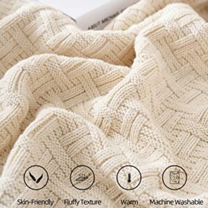 MsteaBenago Crochet Beige White Thick Knitted Blanket,100% Cotton Cable Knit Throw Blanket for Chair,Bed, Sofa & Living Room,Extra Cozy, Machine Washable, Home Decor,Weight:4.87lb.