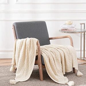 MsteaBenago Crochet Beige White Thick Knitted Blanket,100% Cotton Cable Knit Throw Blanket for Chair,Bed, Sofa & Living Room,Extra Cozy, Machine Washable, Home Decor,Weight:4.87lb.