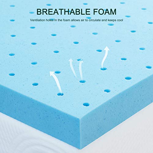 TOYABR Mattress Topper Gel-Infused Memory Foam Bed Pad with Ventilated Design Relieving Pressure and Pain for Good Sleep, with Removable Washable Cover(4 Inch,Full)