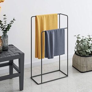 Towel Holder Stand Floor Standing Towel Rack for Bathrooms with 2 Towel Rails Modern Black Freestanding Shelf Storage Metal with Rust-Resistant Finish for Bath Towels and More