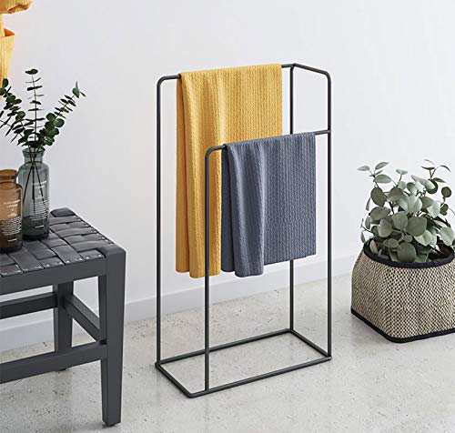 Towel Holder Stand Floor Standing Towel Rack for Bathrooms with 2 Towel Rails Modern Black Freestanding Shelf Storage Metal with Rust-Resistant Finish for Bath Towels and More