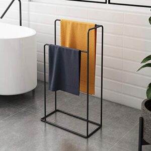 Towel Holder Stand Floor Standing Towel Rack for Bathrooms with 2 Towel Rails Modern Black Freestanding Shelf Storage Metal with Rust-Resistant Finish for Bath Towels and More