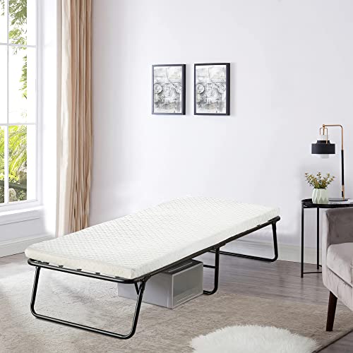 Mayton, 14-Inch Rollaway Folding Cot Bed with 3" Memory Foam Mattresses, Sturdy Metal Folding Frame, Fully Assembled, Great for Adults and Kids, 31-Inch, White