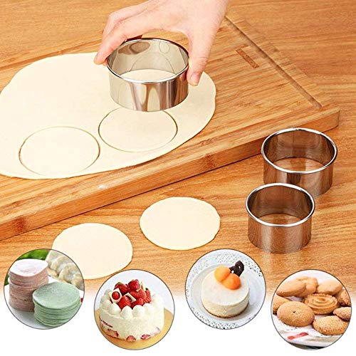 Biscuit Cutters, Round Cookie Cutters/Stainless Steel Dumpling Skin Cutters/Cake Pastry Cutters/Cake Cookie Scone Cutters Molds stamps for Cooking Baking (3Pcs, Plain Edge)