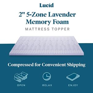 LUCID 2 Inch 5 Zone Lavender Memory Foam Mattress Topper - Twin XL & Premium Hypoallergenic 100% Waterproof Mattress Protector - Universal Fit, Cotton Terry Top, Twin XL