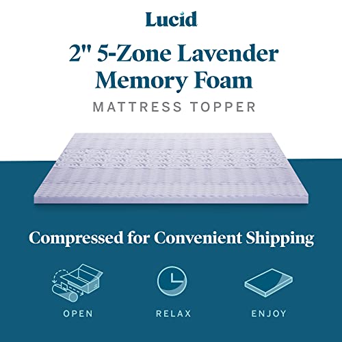 LUCID 2 Inch 5 Zone Lavender Memory Foam Mattress Topper - Twin XL & Premium Hypoallergenic 100% Waterproof Mattress Protector - Universal Fit, Cotton Terry Top, Twin XL