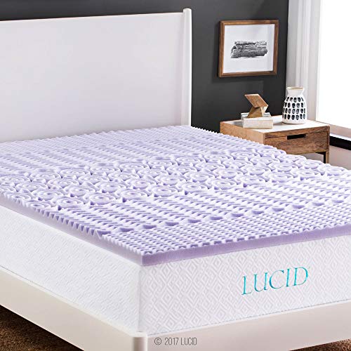 LUCID 2 Inch 5 Zone Lavender Memory Foam Mattress Topper - Twin XL & Premium Hypoallergenic 100% Waterproof Mattress Protector - Universal Fit, Cotton Terry Top, Twin XL