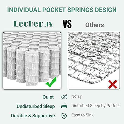 14 Inch Queen Mattress, Lechepus MDI Memory Foam Hybrid Mattresses with Individual Pocket Spring, Medium Plush Comfy Mattress in a Box for Cool Sleep & Pressure Relief