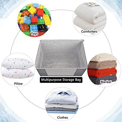 FYY Clothes Storage Bag, 3 Pack 90L Foldable Storage Bin Closet Organizer with Reinforced Handle Sturdy Fabric Clear Window, Clothes Comforters Blankets Bedding Storage Bin with Zipper Grey