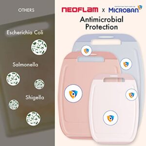 Neoflam Microban Protection Cutting Board 3 Piece Set, Stain & Odor/BPA Free, Reversable Board, Upgraded Larger Juice Groove, Non-Slip EZ Grip Handle, Dishwasher Safe, Pastel