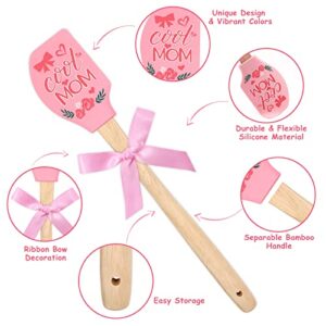 Tuitessine Mother's Day Baking Gift Silicone Spatula Mother 3PCS Kitchen Utensil Idea I Love You Mom for Grandma Wife Heat Resistant Home Mixing Food Grade with Pink Ribbon Bow Housewarming Cookware