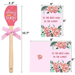 Tuitessine Mother's Day Baking Gift Silicone Spatula Mother 3PCS Kitchen Utensil Idea I Love You Mom for Grandma Wife Heat Resistant Home Mixing Food Grade with Pink Ribbon Bow Housewarming Cookware