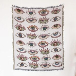 Boho Eyes Woven Throw Blanket Daisy Pattern Wall Carpet Sofa Bed Room Decor Tassel Thread Blanket Large Throw Tapestry Picnic Mat