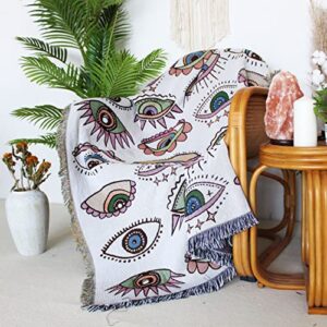 Boho Eyes Woven Throw Blanket Daisy Pattern Wall Carpet Sofa Bed Room Decor Tassel Thread Blanket Large Throw Tapestry Picnic Mat