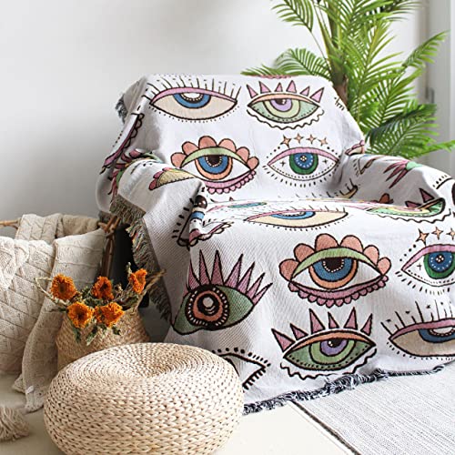 Boho Eyes Woven Throw Blanket Daisy Pattern Wall Carpet Sofa Bed Room Decor Tassel Thread Blanket Large Throw Tapestry Picnic Mat