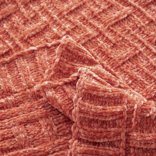 Revdomfly Chenille Cable Knit Blanket Fluffy Knitted Throw Blanket, Cozy Plush Lightweight Woven Blanket for Couch Bed Sofa,Coral