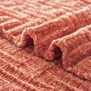 Revdomfly Chenille Cable Knit Blanket Fluffy Knitted Throw Blanket, Cozy Plush Lightweight Woven Blanket for Couch Bed Sofa,Coral