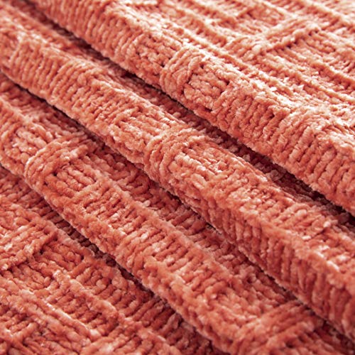 Revdomfly Chenille Cable Knit Blanket Fluffy Knitted Throw Blanket, Cozy Plush Lightweight Woven Blanket for Couch Bed Sofa,Coral