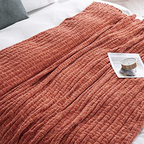 Revdomfly Chenille Cable Knit Blanket Fluffy Knitted Throw Blanket, Cozy Plush Lightweight Woven Blanket for Couch Bed Sofa,Coral