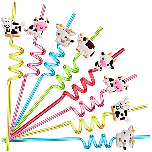 25 Cow Party Favors Drinking Straws Goodie Gifts for Boys Girls Holy Cow Im One Birthday Party Supplies with 2 PCS Cleaning Brushes