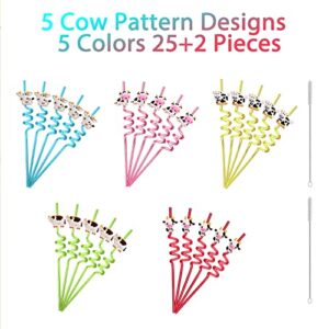 25 Cow Party Favors Drinking Straws Goodie Gifts for Boys Girls Holy Cow Im One Birthday Party Supplies with 2 PCS Cleaning Brushes