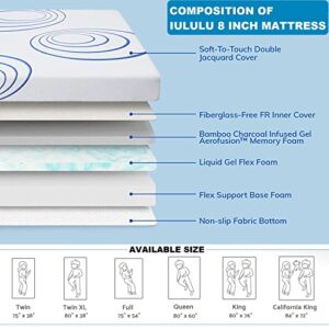 IULULU Full Mattress, 8 Inch Memory Foam Mattresses in a Box Medium Feeling, Bamboo Charcoal Gel Infused Bed in a Box with Fabric Cover, Made in USA, CertiPUR-US Certified, White,JI-SOFT-8F