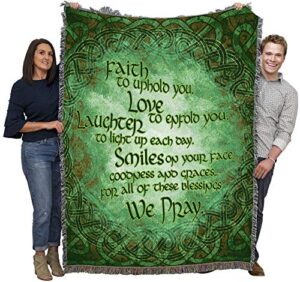 pure country weavers irish blessing blanket - faith to uphold you, love to enfold you - celtic gift tapestry throw woven from cotton - made in the usa (72x54)