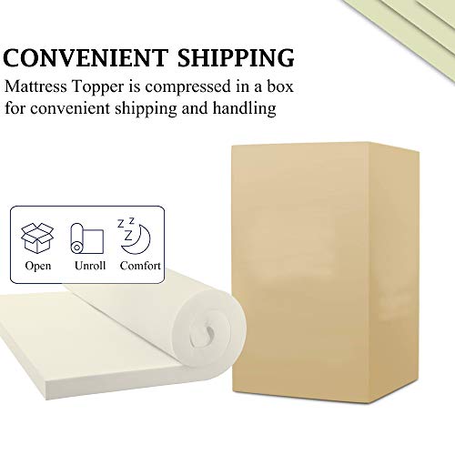 Mayton Soft 2-inch Foam Mattress Topper with Optimum Body Support | Comfortable and Breathable Bed Toppers for Mattress with Orthopedic Benefits, Helps Relieve Luber and Back Pain, Full, Off-White