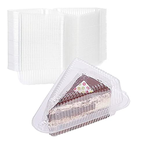 200 Pcs Cake Slice Containers with Lids Clear Plastic Hinged Cheesecake Containers Individual Disposable Triangle Cake Boxes for Pie Slice Cheesecake, Tres Leches, Flan, Desserts - Take Out Togo