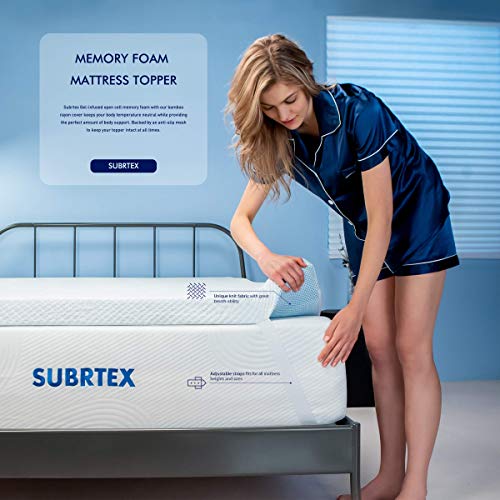 subrtex 4 Inch Bed Mattress Topper and Removable Bamboo Cover Bundle (King)