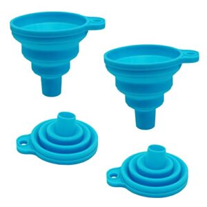 funnels for filling bottles set of 2, food grade silicone funnels for kitchen use. small collapsible kitchen funnel. foldable mini funnels for water bottle filling liquid powder transfer (blue)