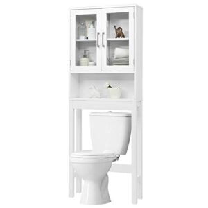 bestcomfort wooden over the toilet storage cabinet, home bathroom space saver, double doors, adjustable shelf, open storage shelf, freestanding toilet storage rack unit (22.5'' x 7'' x 64'')