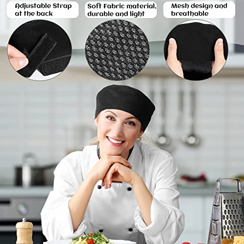 Hicarer 12 Pieces Chef Hats for Women Men Adjustable Unisex Sushi Beanie Chef Mesh Top Skull Caps Kitchen Cooking Food Caps (Black)