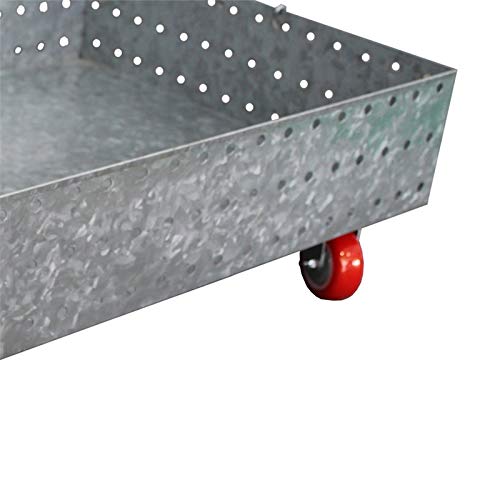 Benjara Galvanized Rectangular Under Bed Storage Drawer Organizer with Wheels and Holes, Silver