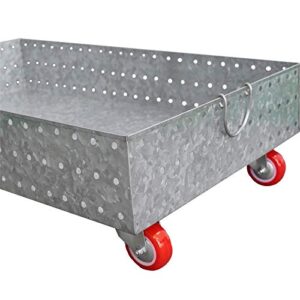 Benjara Galvanized Rectangular Under Bed Storage Drawer Organizer with Wheels and Holes, Silver