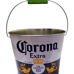 The Tin Box Company Corona Beverage Bucket with Wire Handle and Lime Grip, White and Blue