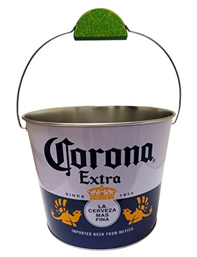 The Tin Box Company Corona Beverage Bucket with Wire Handle and Lime Grip, White and Blue