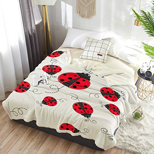 Ladybug Sherpa Fleece Blanket,Red Ladybug on White Background Bed Blanket Soft Cozy Luxury Blanket 40"x50",Fuzzy Thick Reversible Super Warm Fluffy Plush Microfiber Throw Blanket for Couch