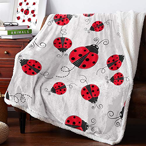 Ladybug Sherpa Fleece Blanket,Red Ladybug on White Background Bed Blanket Soft Cozy Luxury Blanket 40"x50",Fuzzy Thick Reversible Super Warm Fluffy Plush Microfiber Throw Blanket for Couch